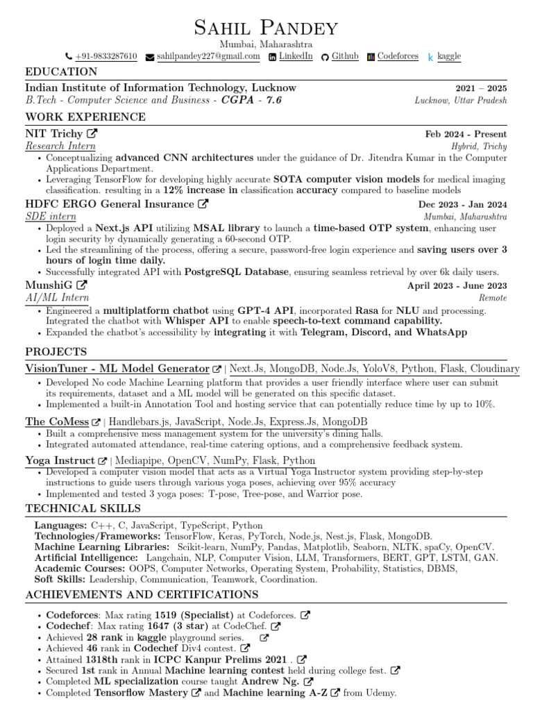 Sahil Pandey Resume PDF | PDF | Application Software | Information Technology