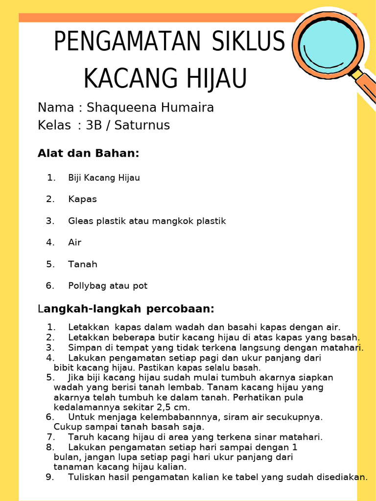 Pengamatan Siklus Kacang Hijau | PDF