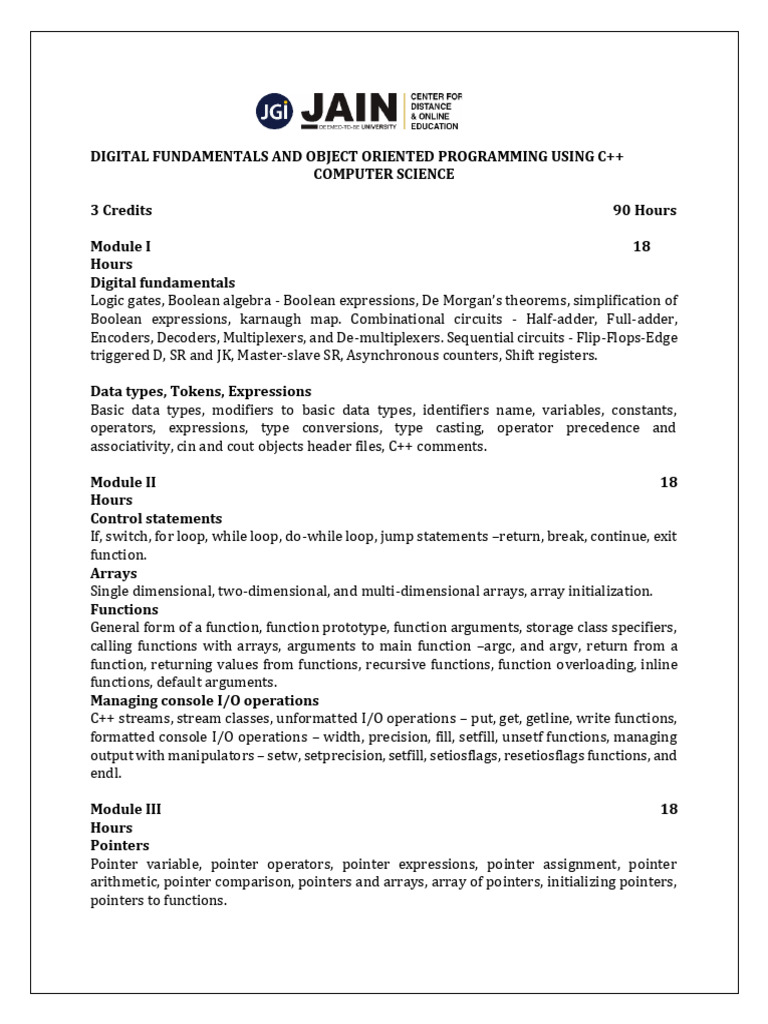 Digital Fundamentals And Object Oriented Programming Using C Sem I 1592