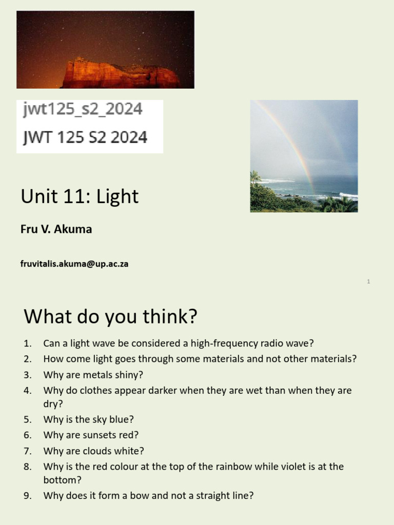 Unit 11 Light(1) | PDF | Rainbow | Electromagnetic Radiation