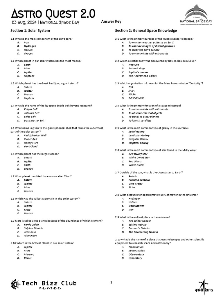 Answer Key Astro Quest 2.0-1 | PDF | Solar System | Planets