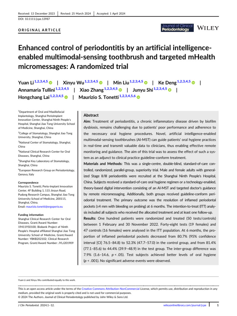 J Clinic Periodontology - 2024 - Li - Enhanced Control of Periodontitis by An Artificial ...