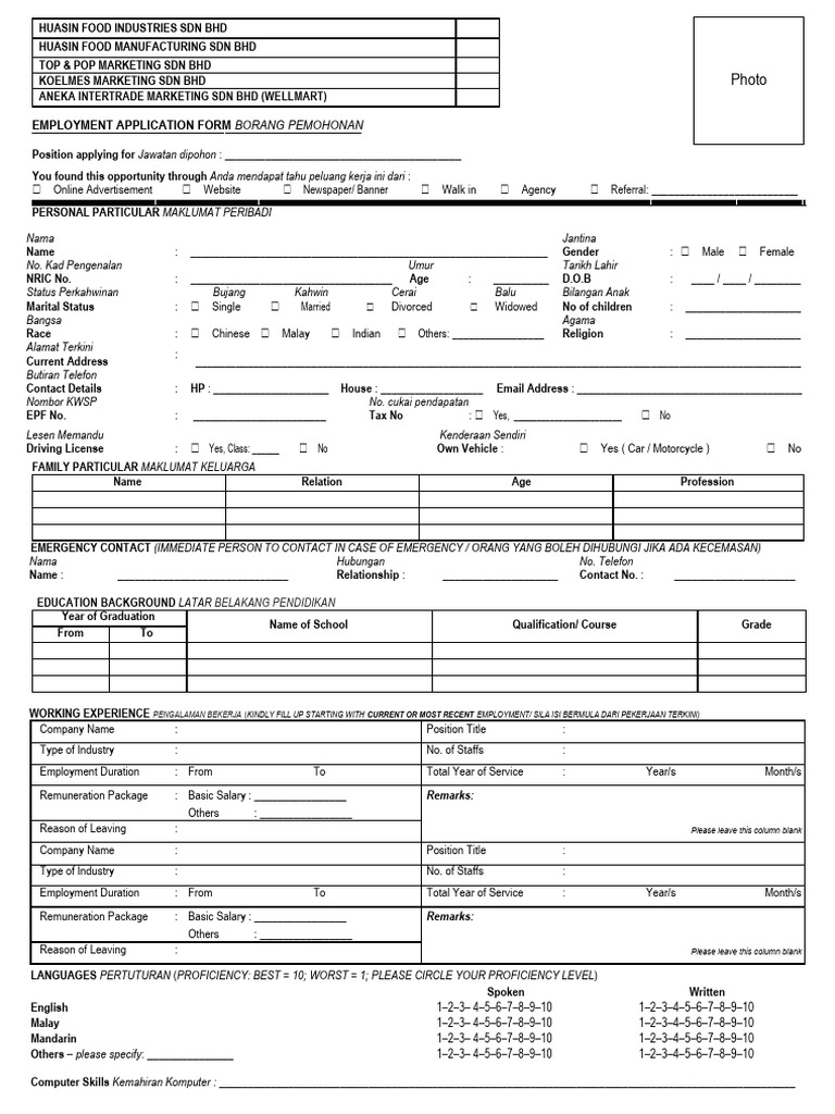 Job Application Form Huasin | PDF | Business