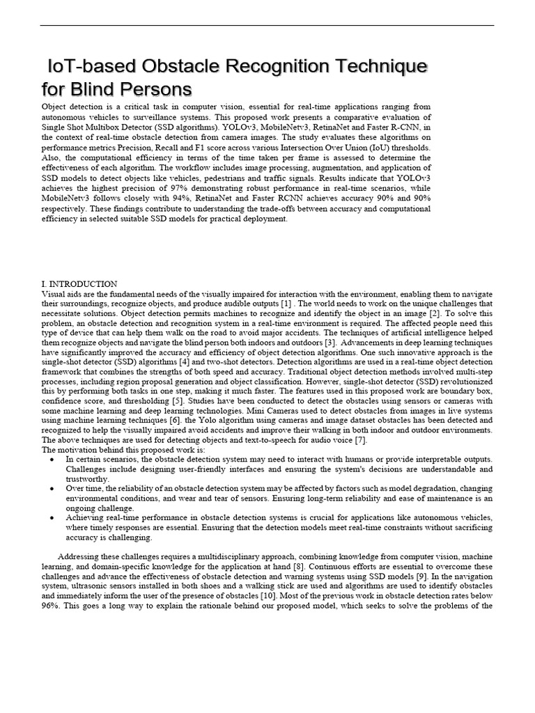 IoT-based Obstacle Recognition Technique For Blind | PDF | Receiver Operating Characteristic ...