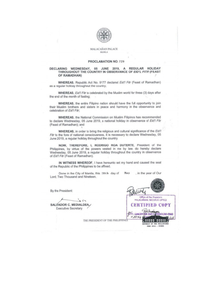 Proclamation No. 729 | PDF