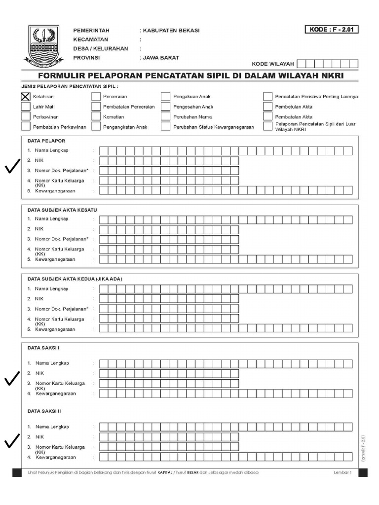 Formulir Akta Kelahiran (F-2.01) New | PDF