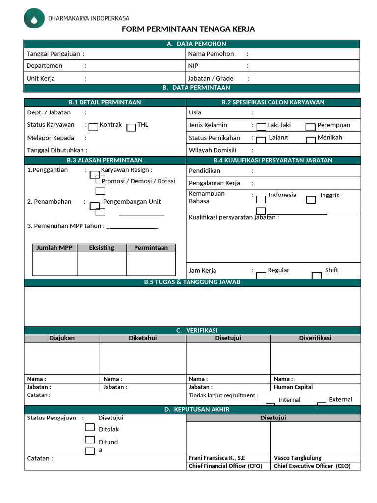 Form Permintaan Tenaga Kerja 2022 | PDF