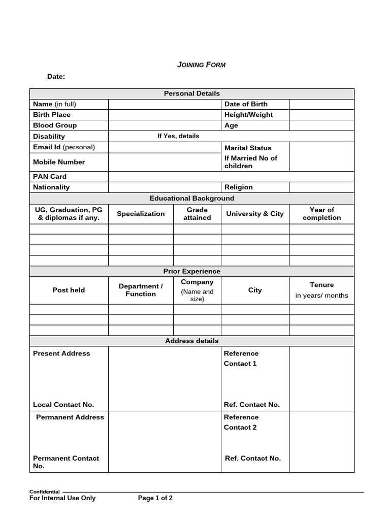 Employee Joining form (2) | PDF | Government And Personhood