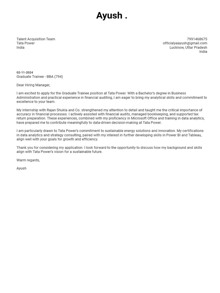 Ayush - Cover Letter | PDF