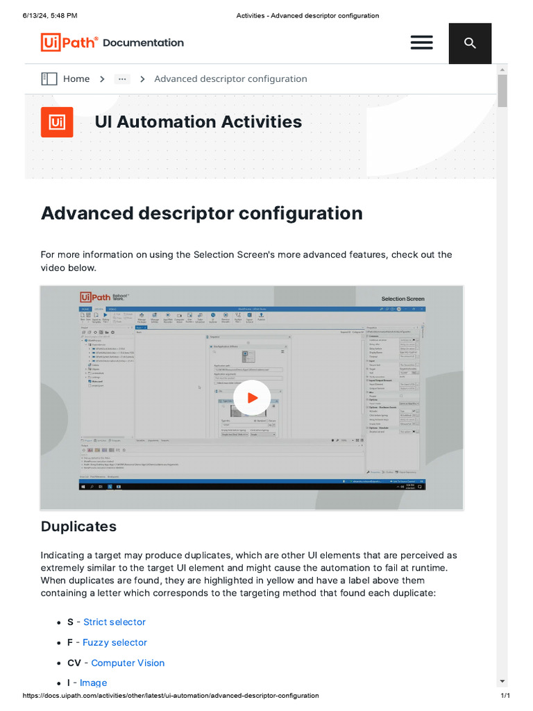 Activities - Advanced Descriptor Configuration | PDF