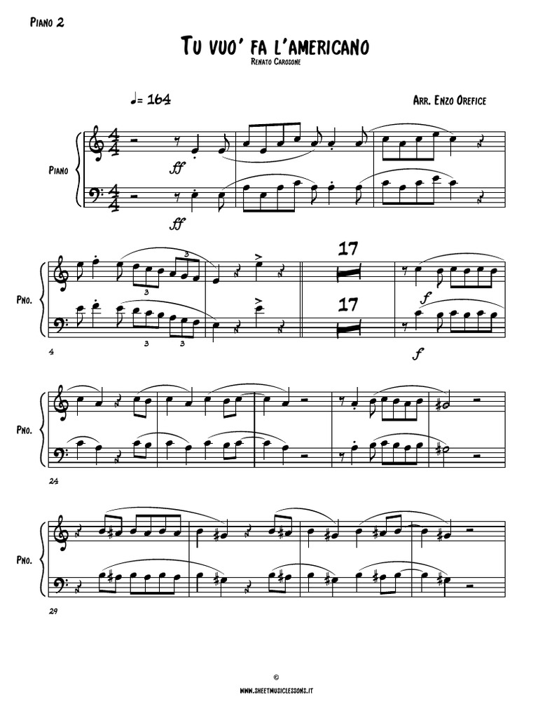 Tu Vuo Fa L'americano - Arrangiamento Per Orchestra Scolastica - Piano ...