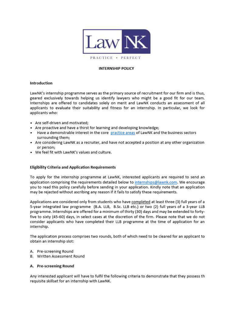 LawNK Internship Policy 2024 | PDF | Internship | Job Hunting