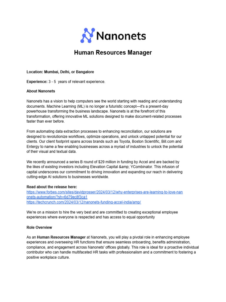 HR Manager JD | PDF | Employment | Payroll