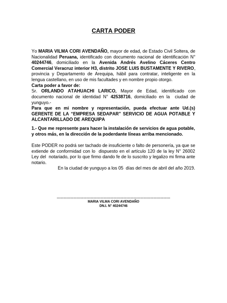 Carta Poder Con Firma Legalizada | PDF