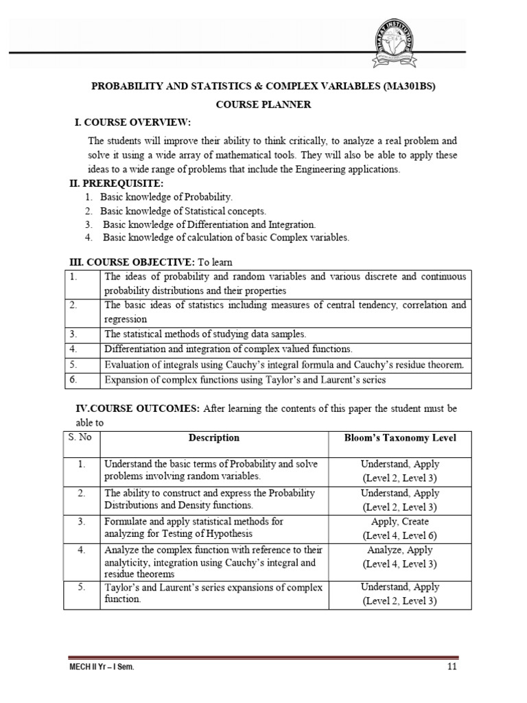 Probability and Statistics & Complex Variables | PDF | Statistics | Probability Distribution