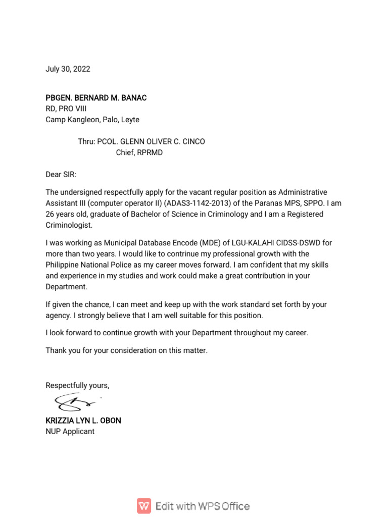 NUP Application Letter | PDF | Business | Social Science