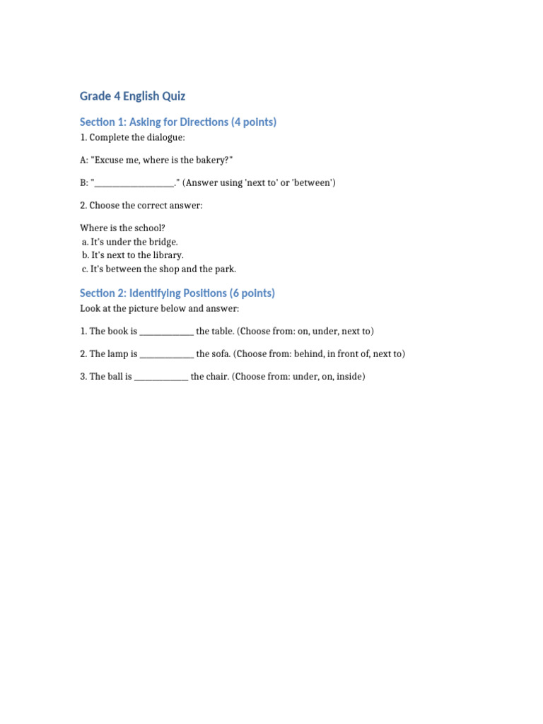 Grade 4 English Skills Quiz | PDF