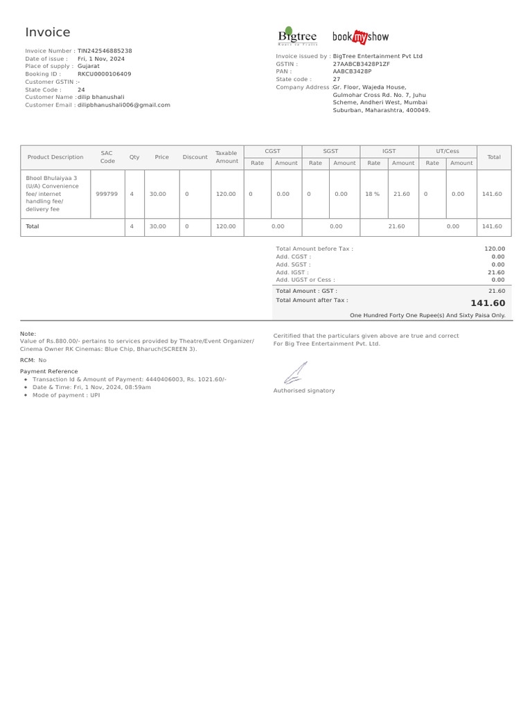 RKCU0000106409 GST Invoice | PDF | Payments | Taxes