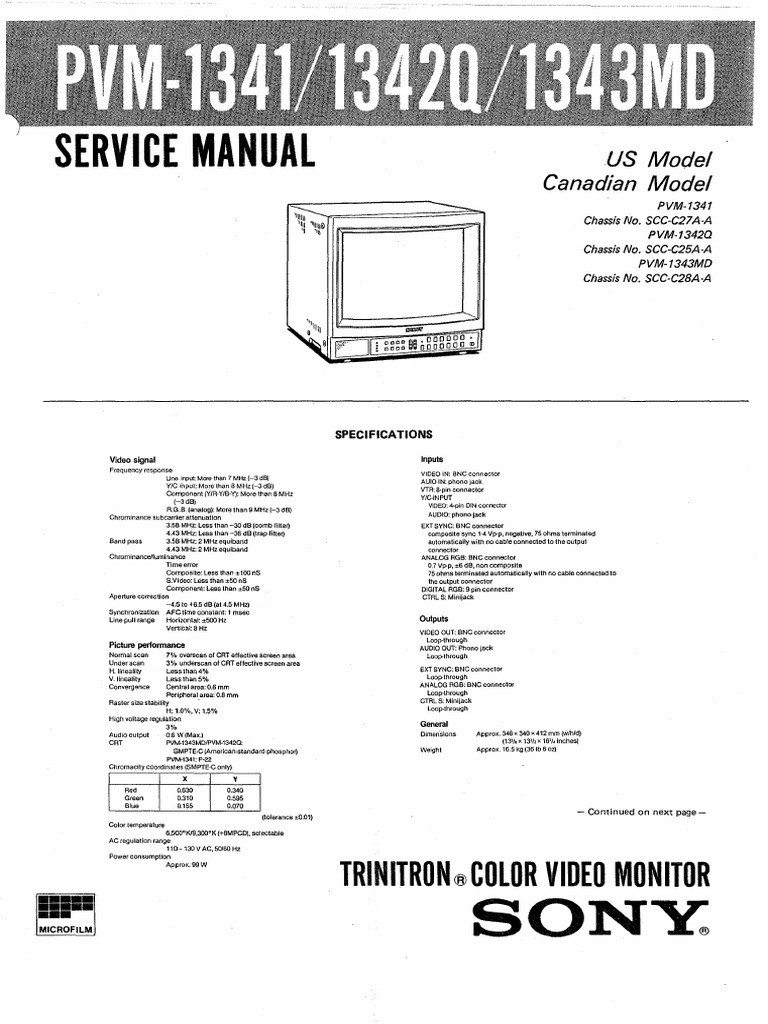 Sony PVM 1341 1342Q 1343MD Service Manual | PDF | Electrical ...