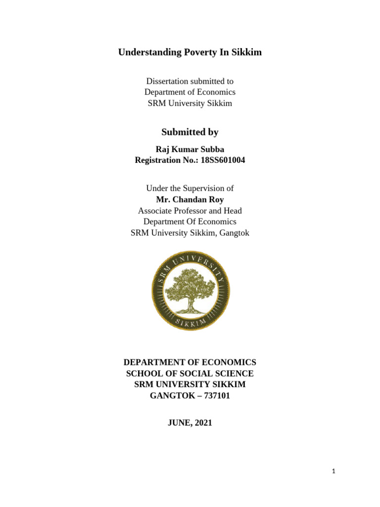 Understanding Poverty in Sikkim: Dissertation Submitted To Department ...
