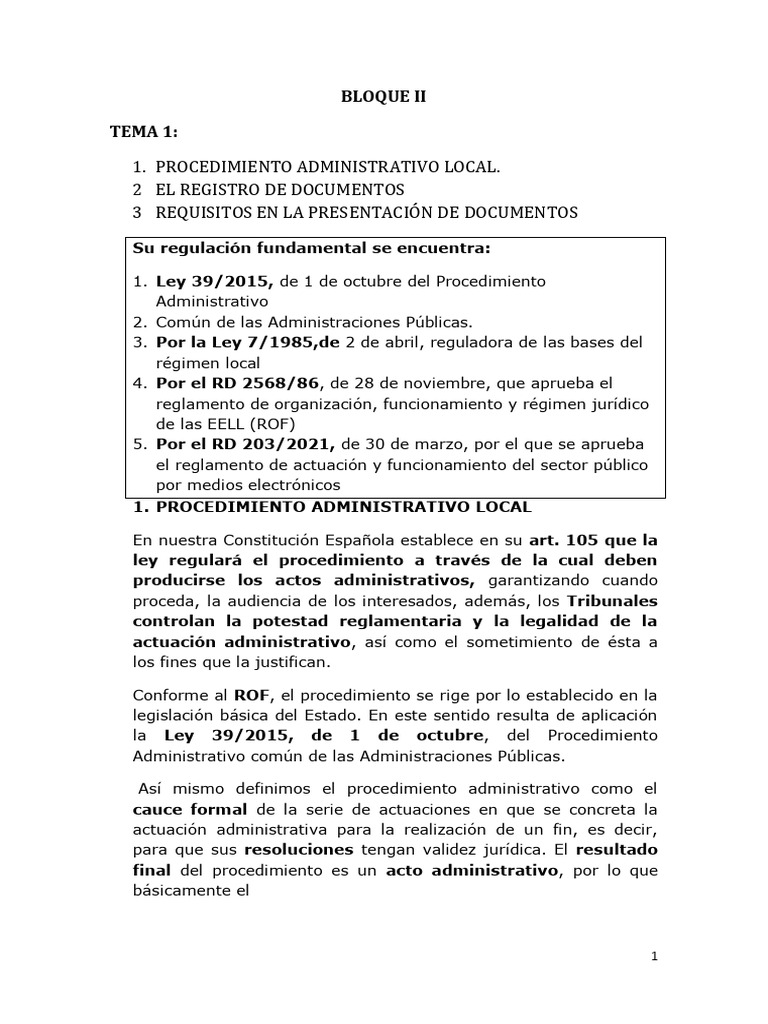 BLOQUE II Tema 1 | PDF | Ley administrativa | Justicia