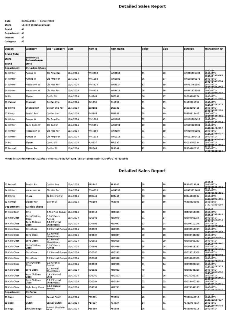 Detailed Sales Report | PDF | Foot | Softlines (Retail)