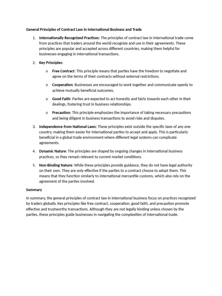 Contract Law Principles in International Trade | PDF | Finance & Money ...