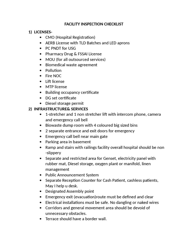 Infrastructure Checklist | PDF | Door