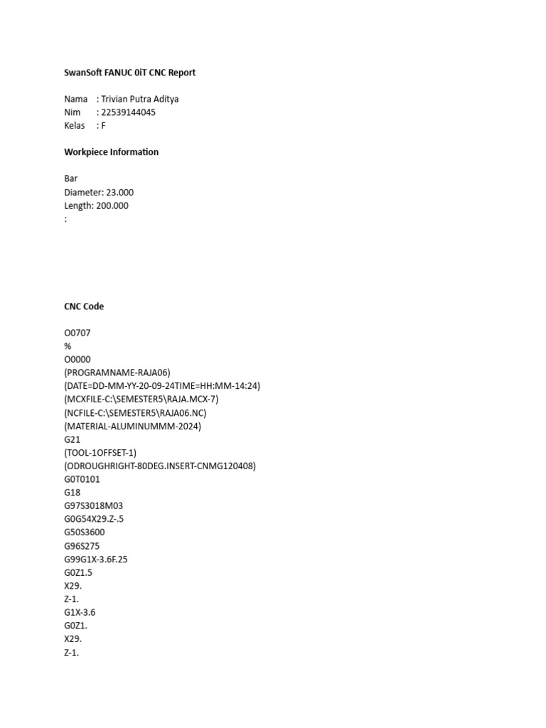 CNC Report: SwanSoft FANUC 0iT | PDF