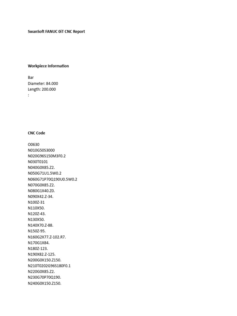 FANUC 0iT CNC Code & Report | PDF