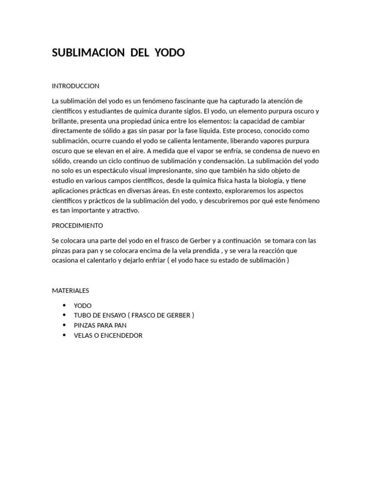 Sublimación del Yodo: Un Fenómeno Científico | PDF | Química Física ...