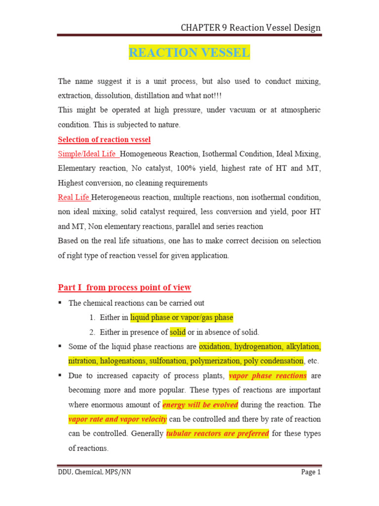 Reaction Vessel Design Overview | PDF | Chemical Reactor | Chemical ...