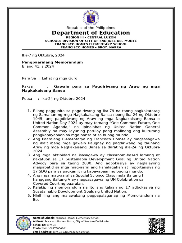 UN Memo & Activity Design | PDF
