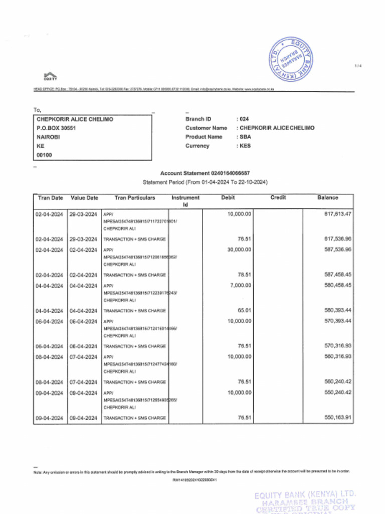 Alice Bankstatement 24 | PDF
