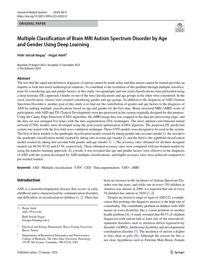 Multiple Classification of Brain MRI Autism Spectrum Disorder by Age and Gender Using Deep ...