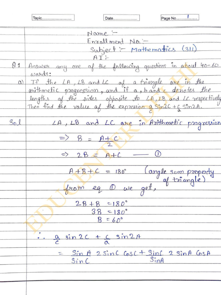 Class 12 Maths TMA (English Medium) | PDF