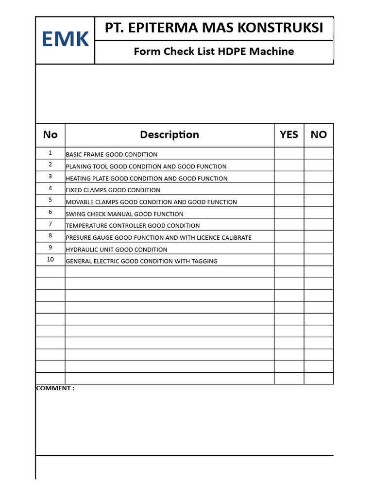 Form Checklist Machine SHD 160 Butt Fusion | PDF | Law | Technology ...