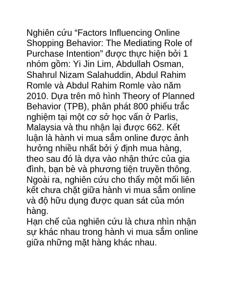 Factors Influencing Online Shopping Behavior The Mediating Role | PDF