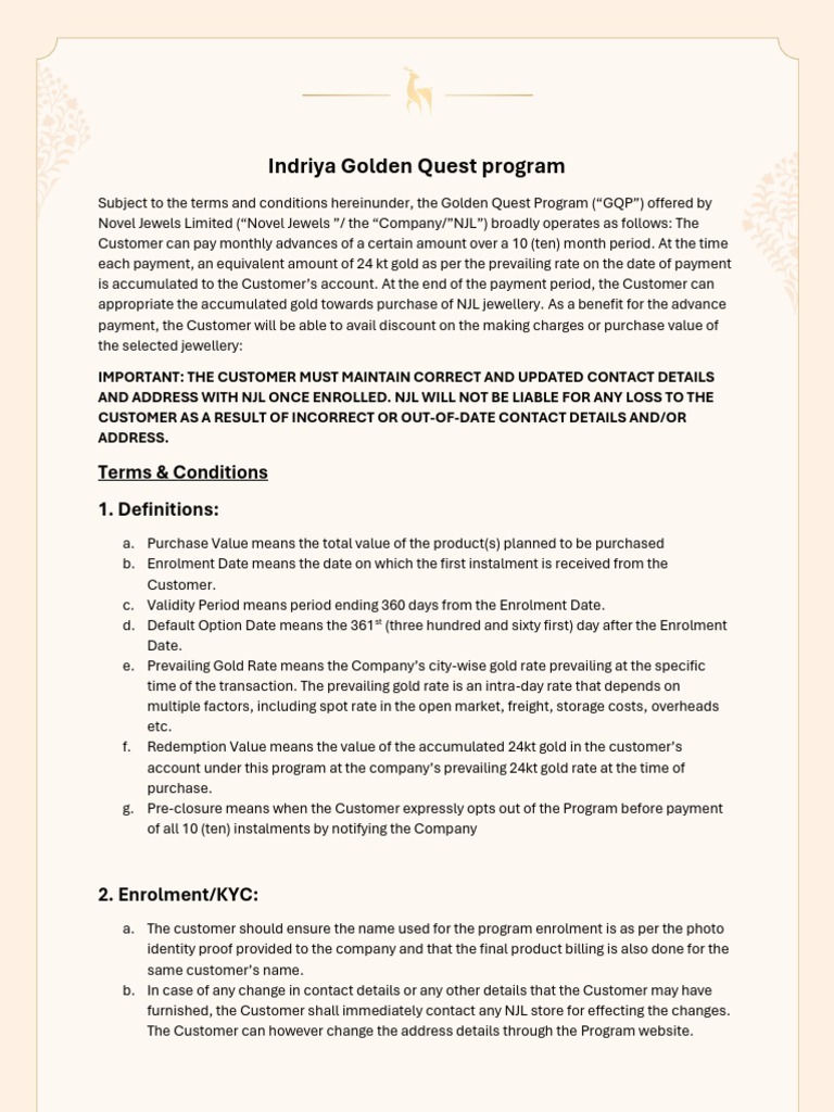 Indriya Golden Quest Program Details | PDF | Payments | Indemnity