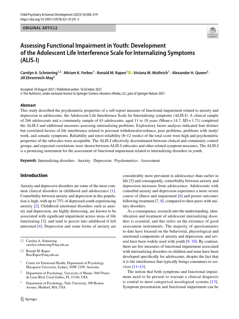 Schneiring Et Al 2023 - Development of The ALIS-I | PDF | Mental Disorder | Major Depressive ...