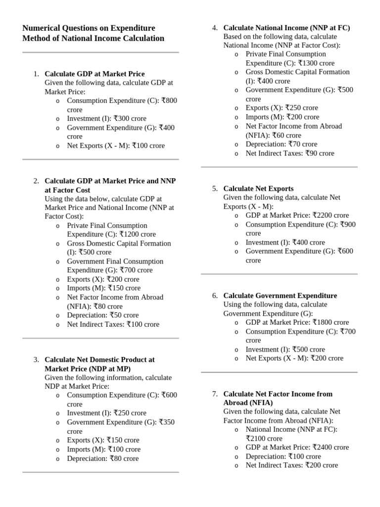 Numerical Questions On Expenditure Method of National Income ...