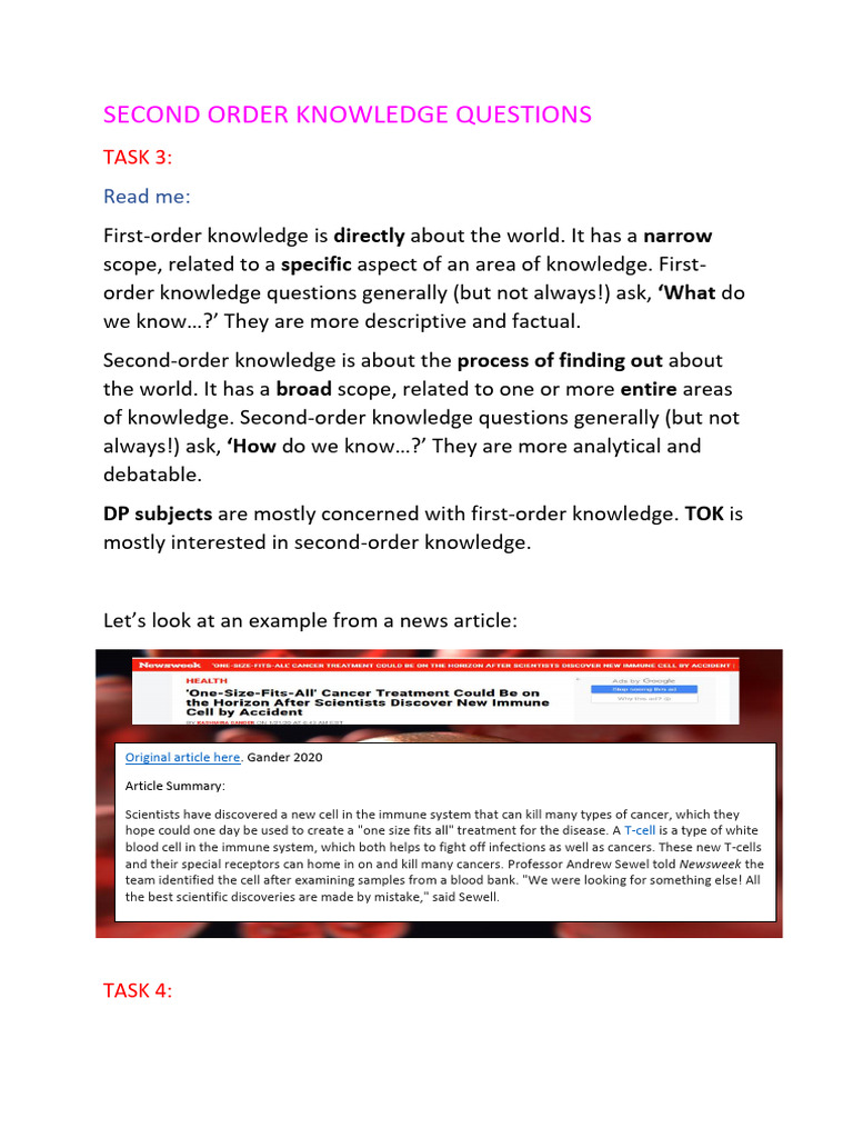Second Order Knowledge Questions: Task 3 | PDF
