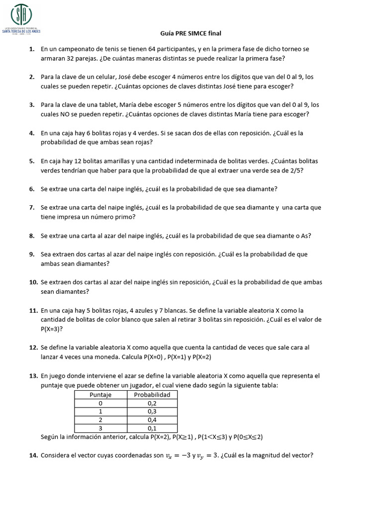 Guía SIMCE 2024 | PDF | Probabilidad | Teoría de probabilidad
