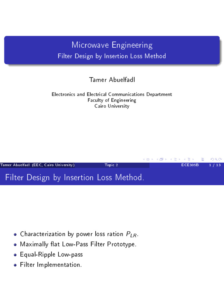 Insertion Loss Method for Filter Design | PDF | Electronic Filter | Low ...