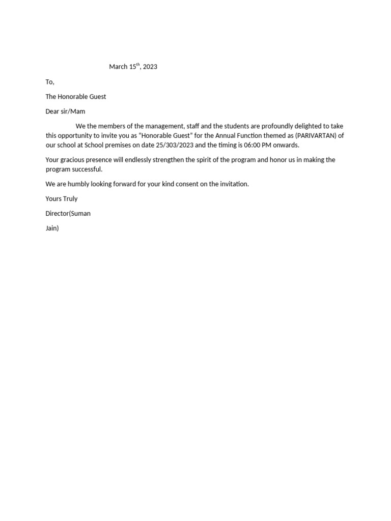 Invitation For Honorable Guest | PDF