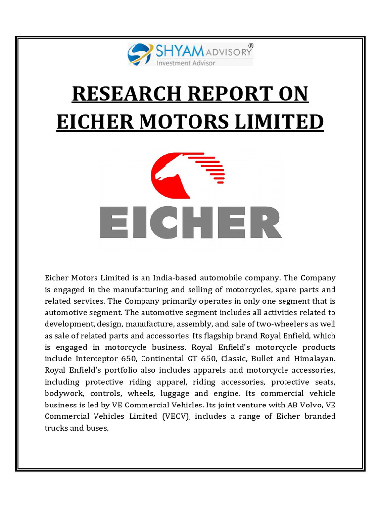 Eicher Motors Limited Research Report | PDF | Private Sector | Investing
