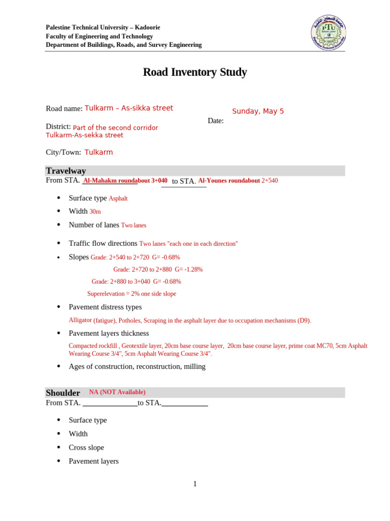 Road Inventory Study.1 | PDF | Traffic | Road