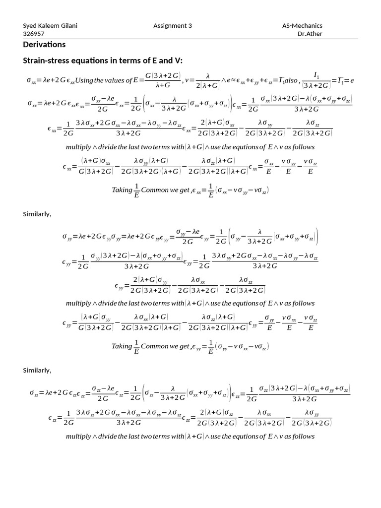 Derivation of Stress-Strain Equations in Tearms of Modulus of ...
