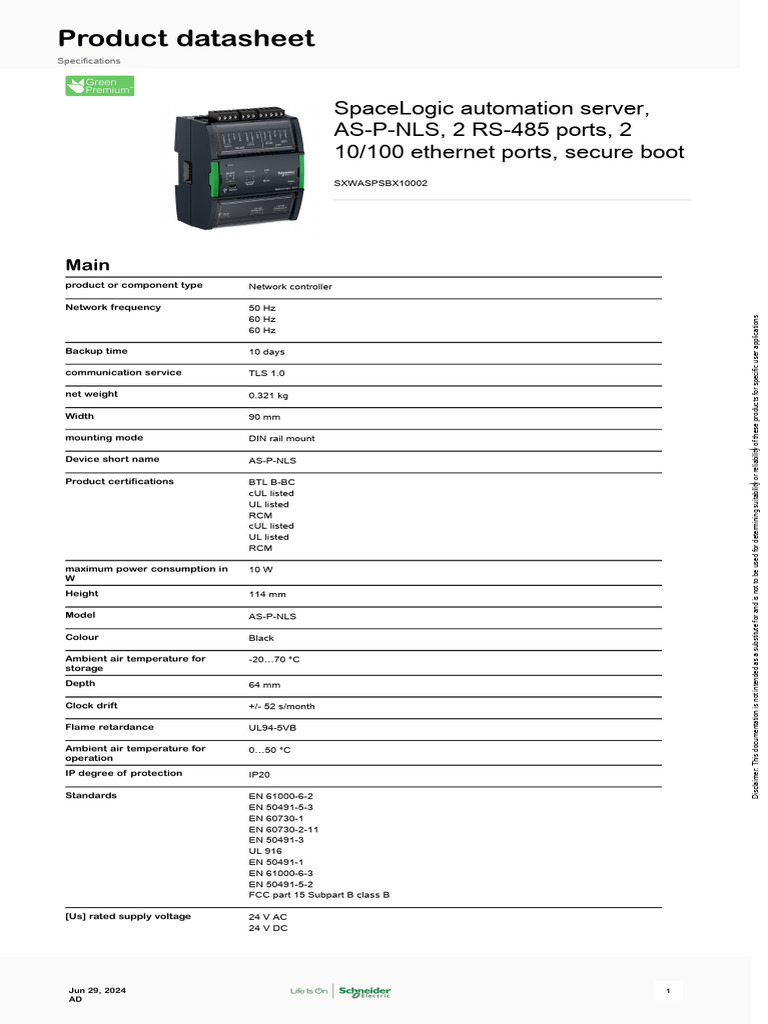 Schneider Electric - SpaceLogic-ASP-Automation-Server - SXWASPSBX10002 ...