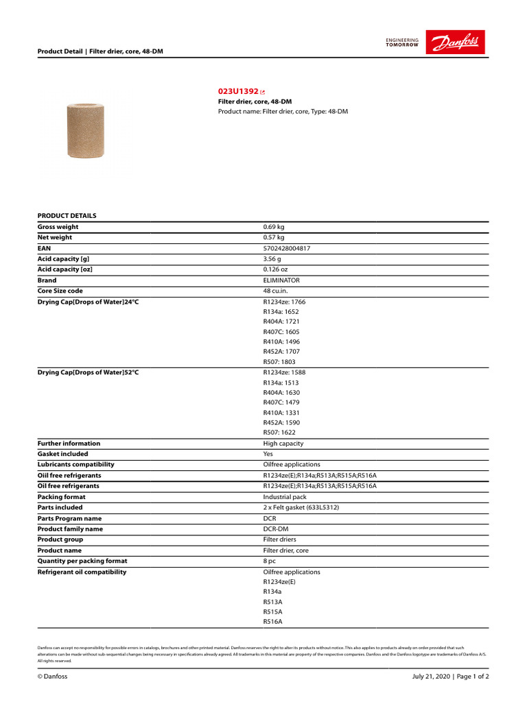 Filter drier, core, 48-DM | PDF